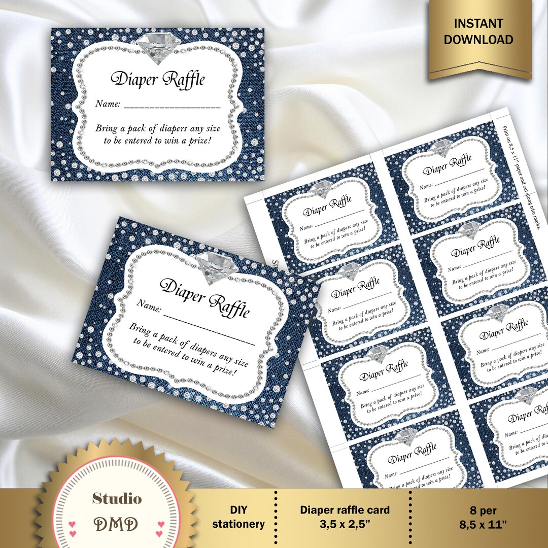 Printable Diaper Raffle Cards, Denim and Diamonds Baby Shower, Diaper ...