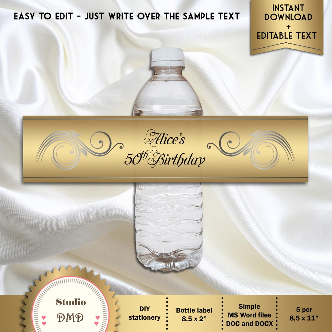 Printable Water Bottle Labels Silver and Gold Labels - Etsy