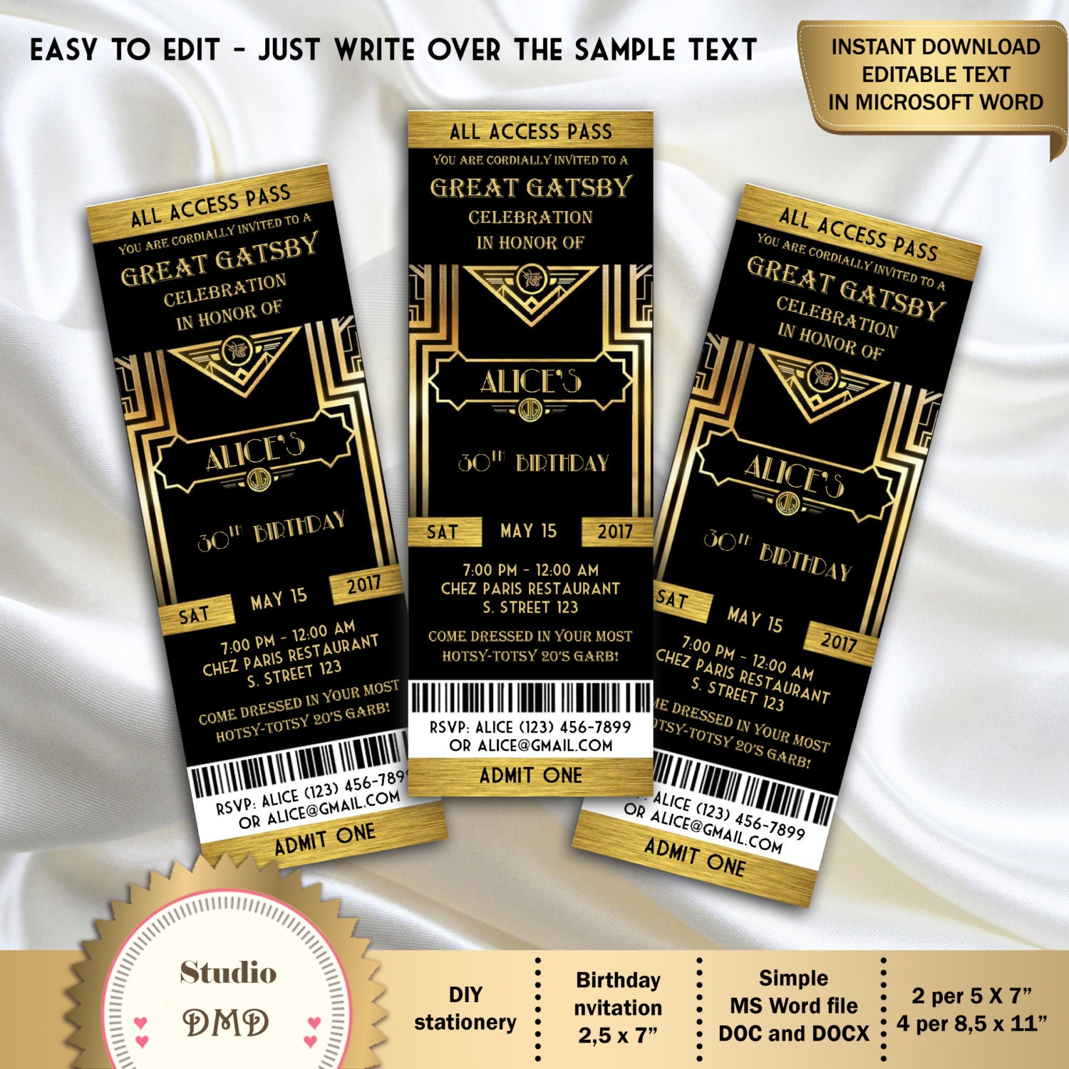 Great Gatsby Style Art Deco Party Invitation Black and Gold | Etsy