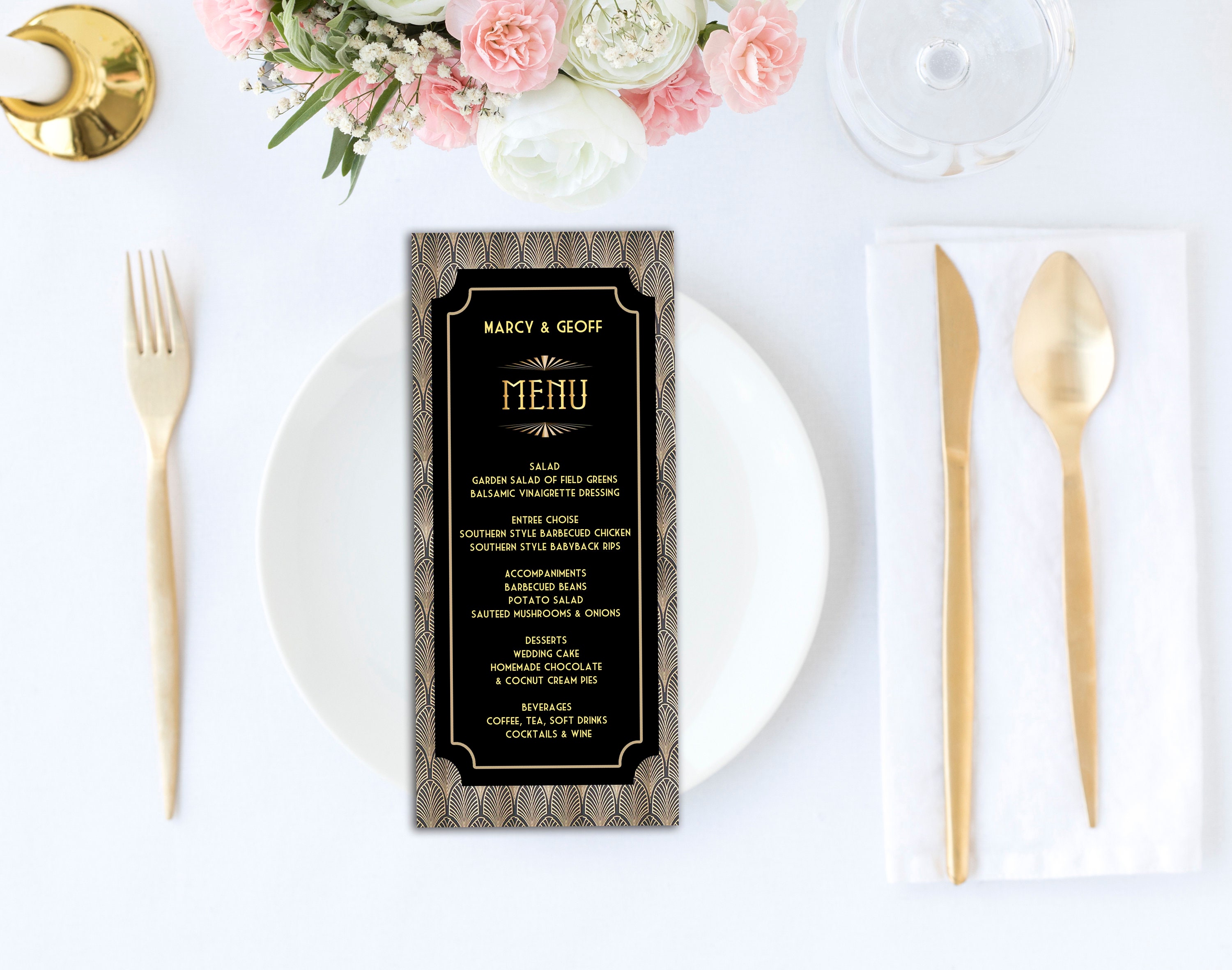 Printable Menu Card Template Great Gatsby Style Art Deco | Etsy