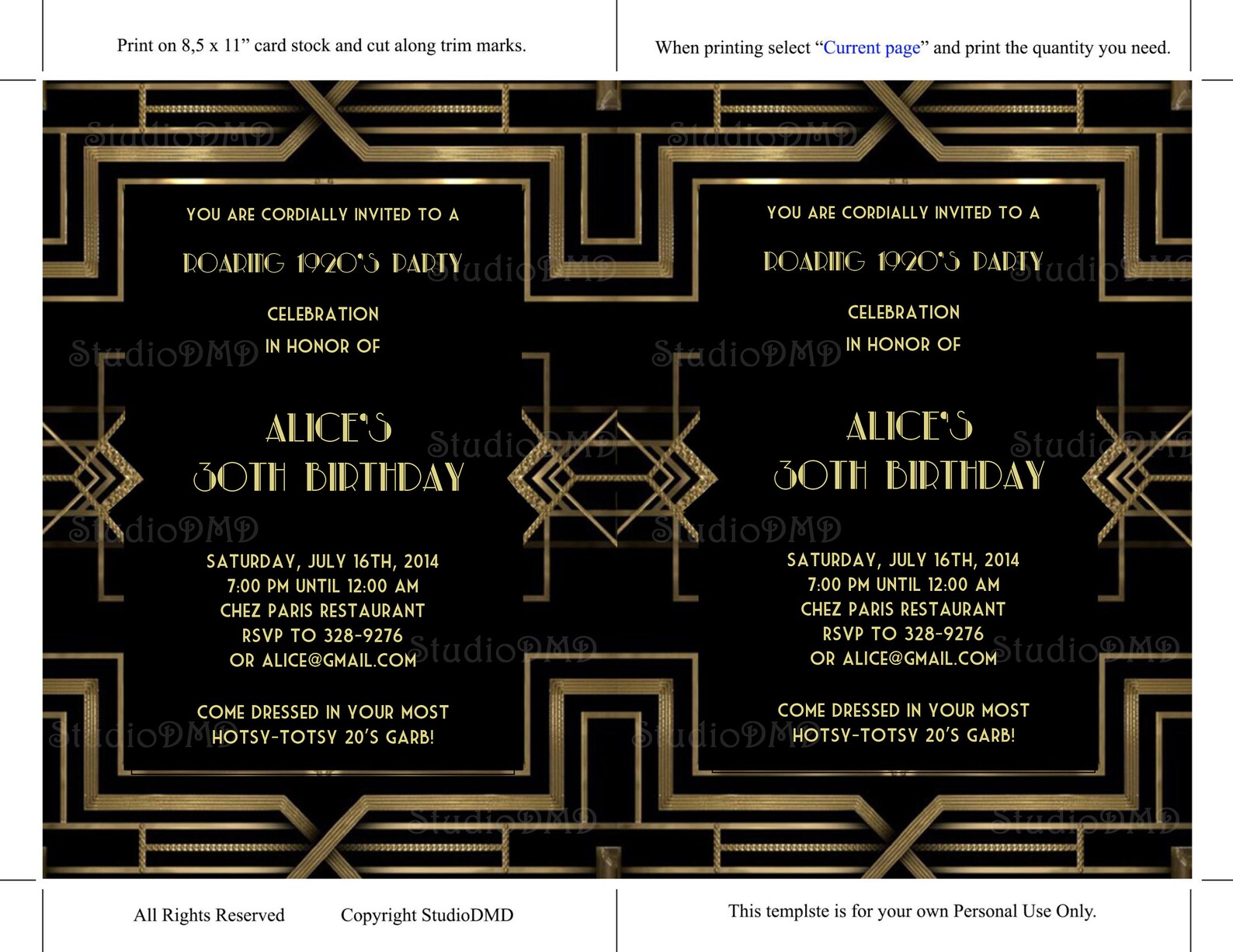 Great Gatsby Style Art Deco Party Invitation Prom Birthday - Etsy