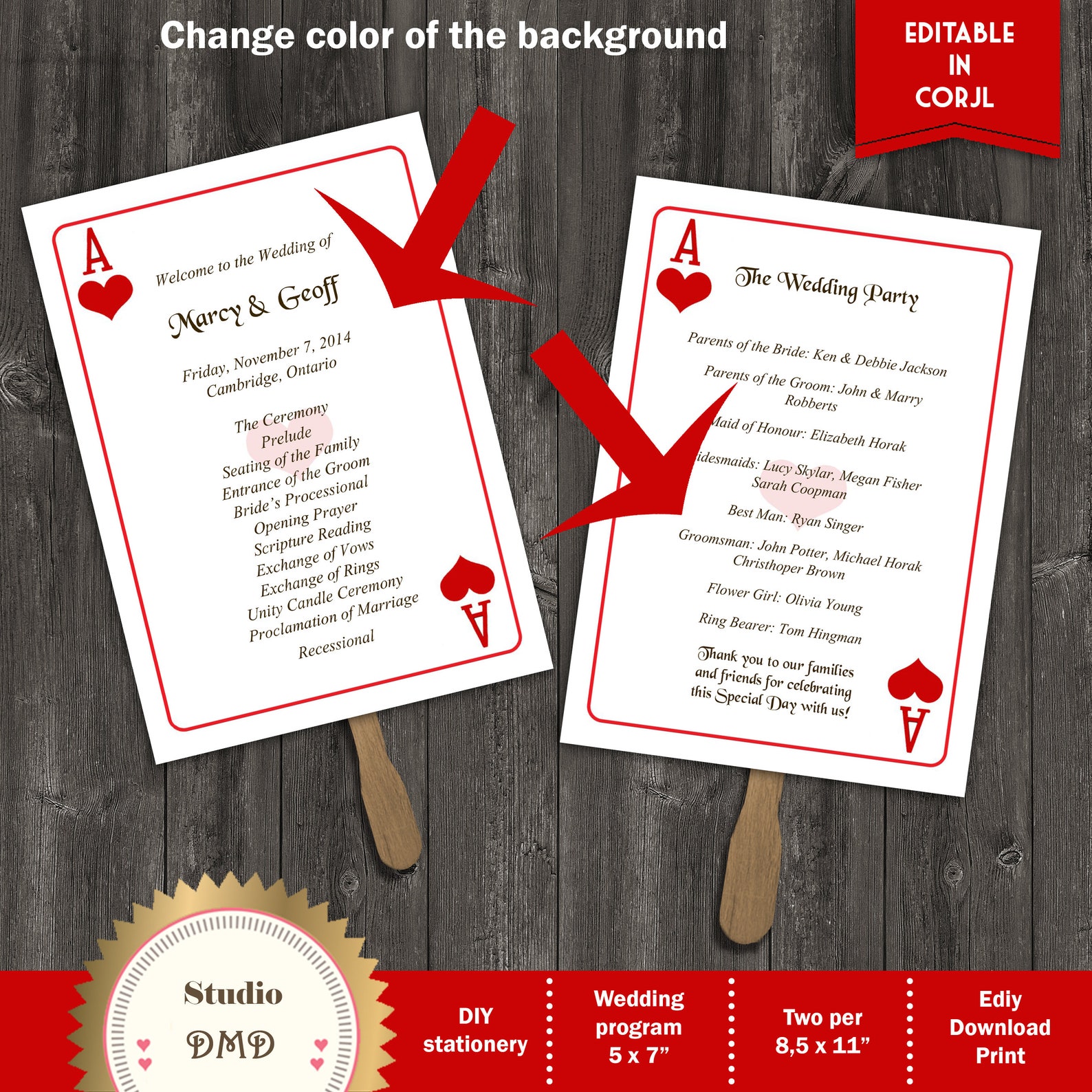 Playing Card Program Template Las Vegas Casino Theme DIY Fan | Etsy