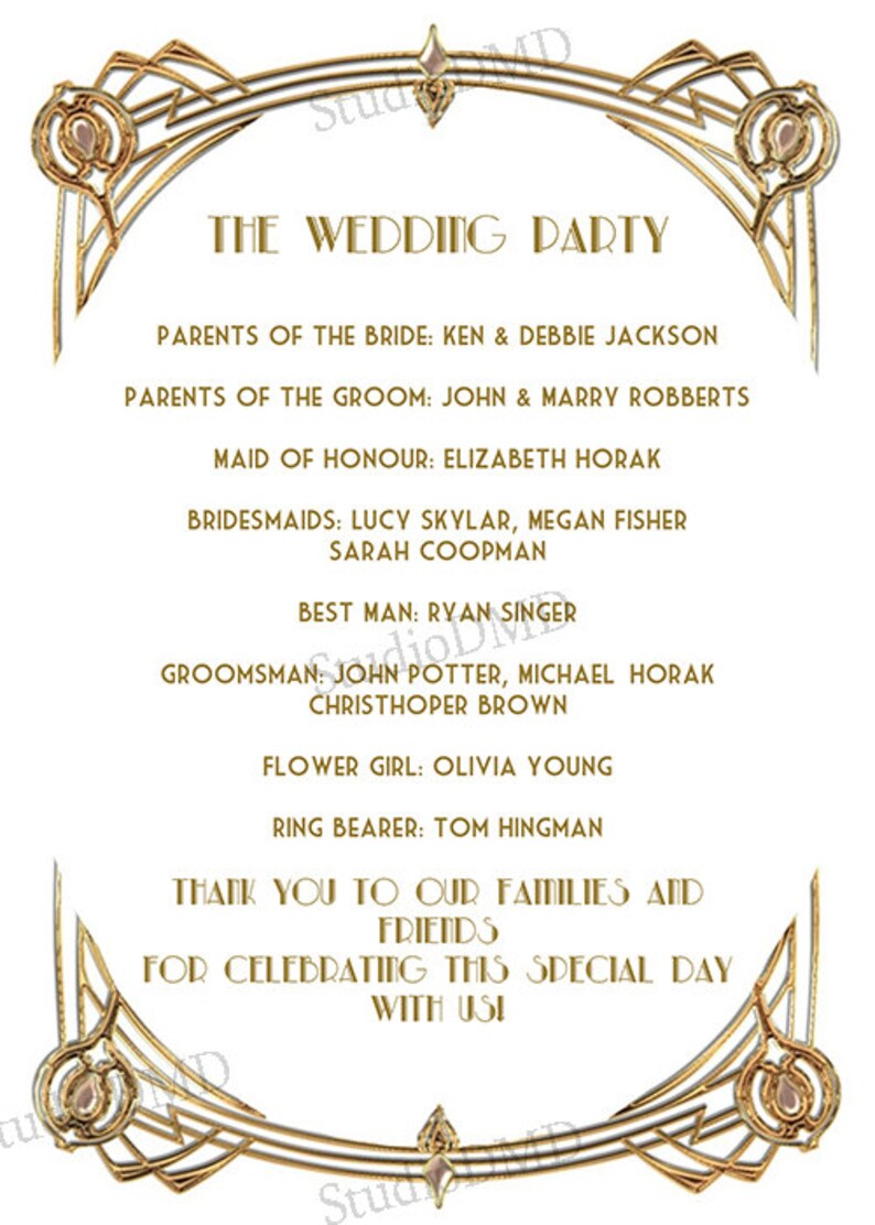 Printable Wedding Program Template Art Deco Great Gatsby - Etsy