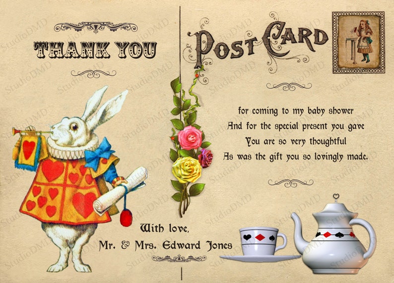 Alice in Wonderland Thank You Card Mad Hatter Tea Party - Etsy