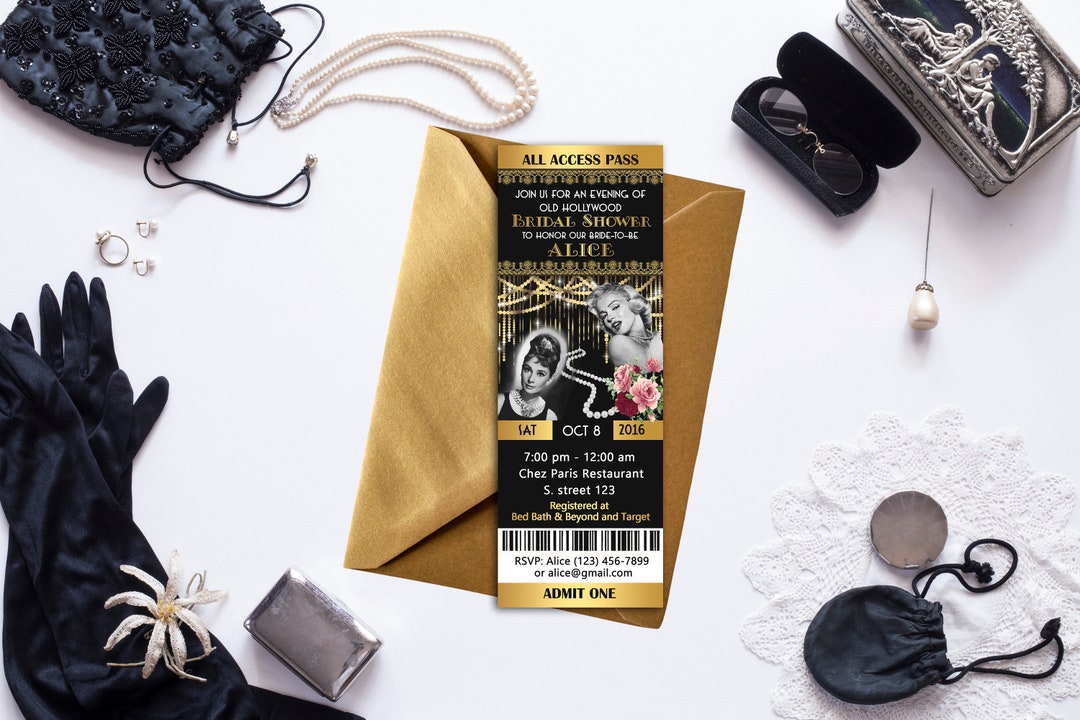 Old Hollywood Bridal Shower Invitation, 1950's Style, Vintage Hollywood ...