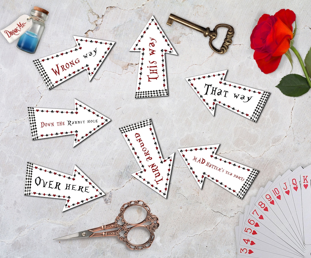 Alice in Wonderland Direction Arrow Signs Set of 16 This Way - Etsy UK