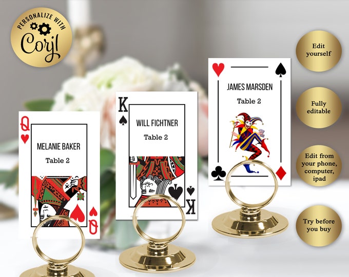Printable Place Cards, Playing Cards, Casino Theme, Poker, Table ...