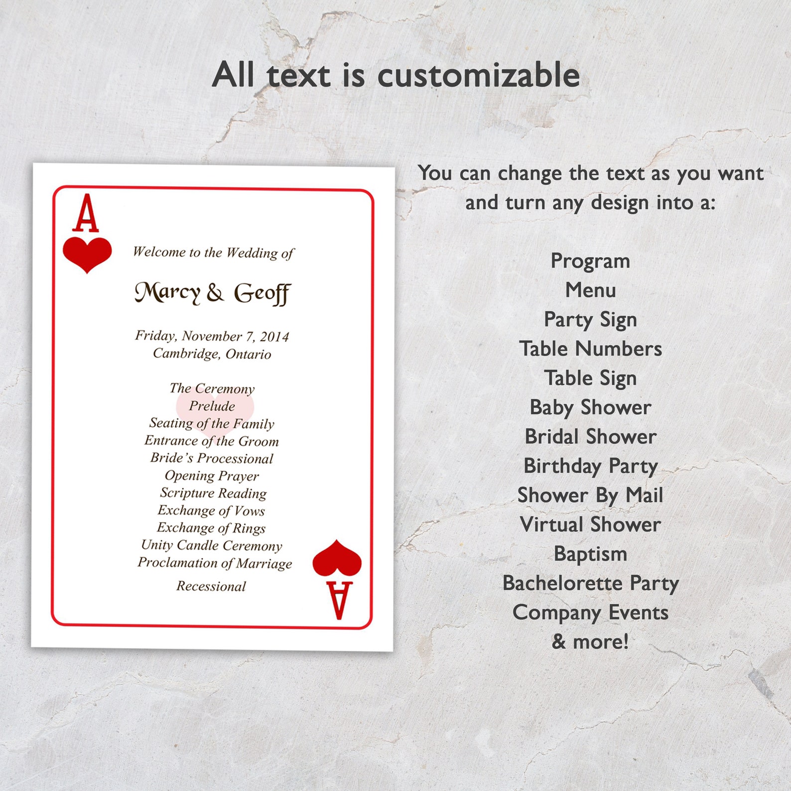 Playing Card Program Template Las Vegas Casino Theme DIY Fan | Etsy