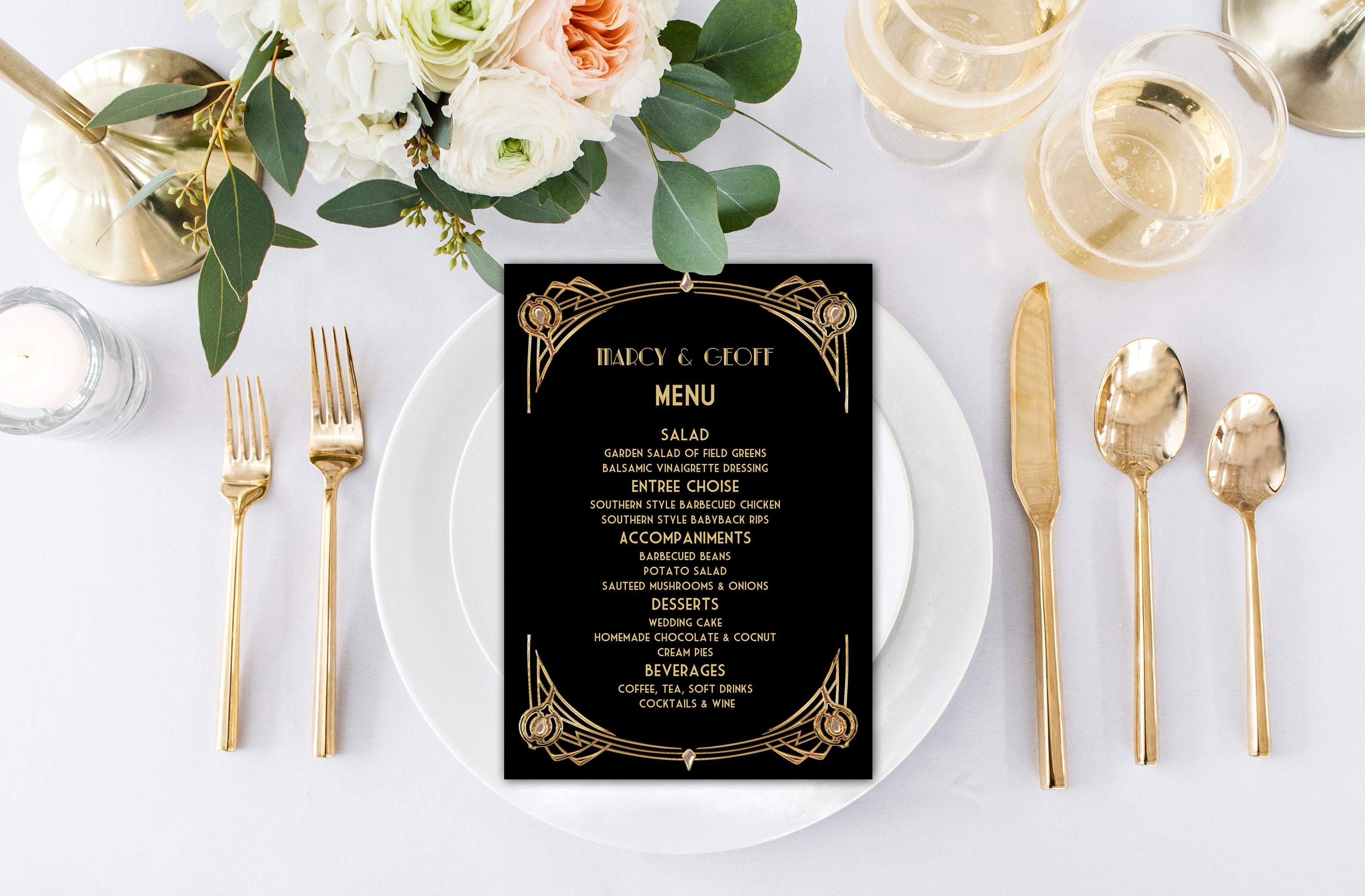 Printable Menu Card Template Great Gatsby Style Art Deco | Etsy