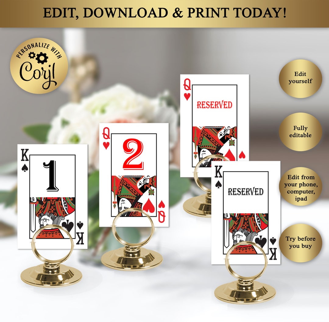 Printable Table Cards, Table Numbers, Casino Birthday Party, Playing ...