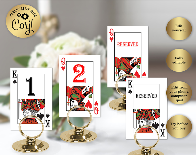 Printable Table Cards, Table Numbers, Casino Birthday Party, Playing ...