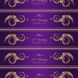 Printable Water Bottle Labels, Purple and Gold Labels, Birthday, Bridal ...