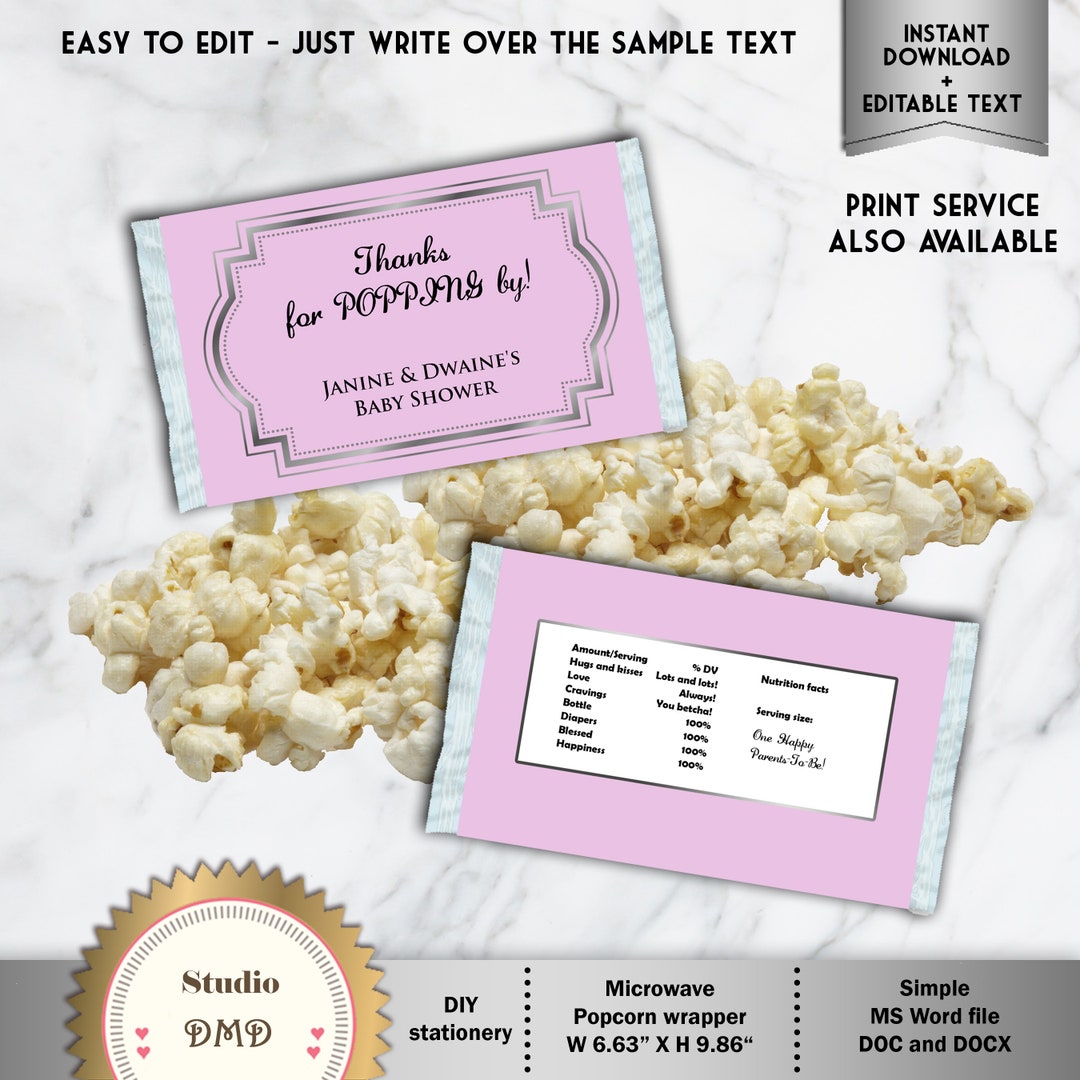 Printable Microwave Popcorn Wrapper Ready to Pop Girl Baby - Etsy