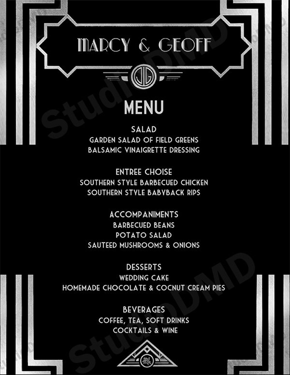 Printable Menu Card Template Great Gatsby Style Art Deco - Etsy