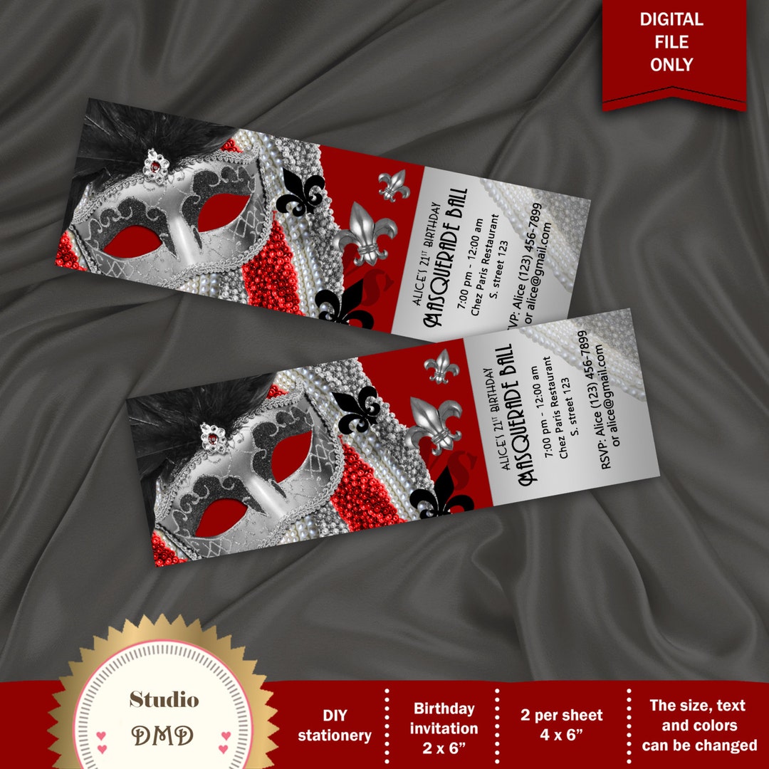 Masquerade Ball Birthday Party Invitation, Masquerade Party, Masquerade ...