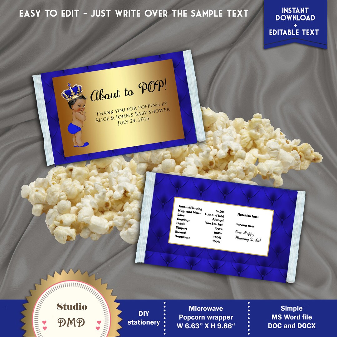 Printable Microwave Popcorn Wrapper, Ready to Pop, Little Prince, Royal ...