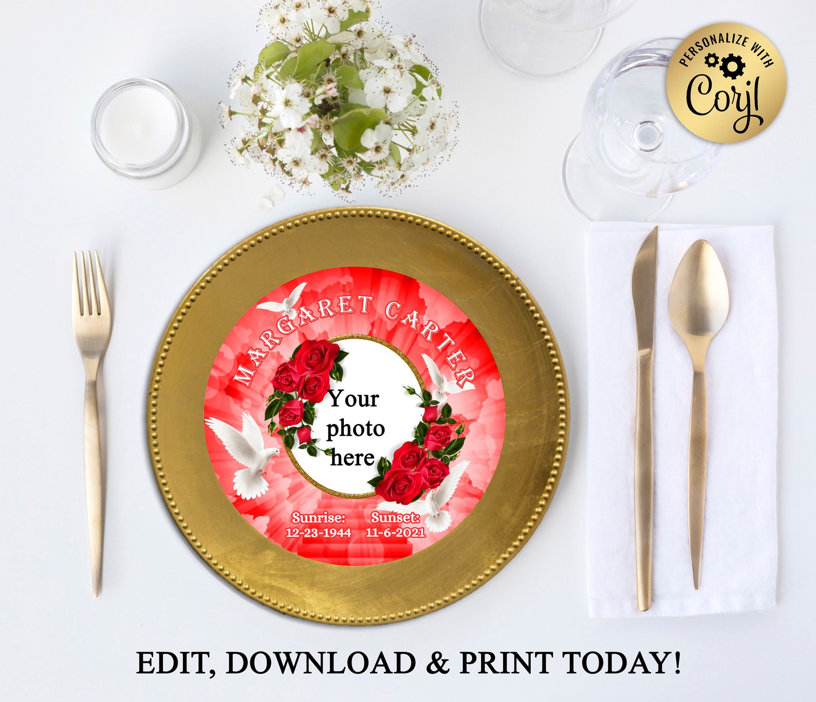 Printable Charger Plate Insert or Centerpiece Memorial - Etsy