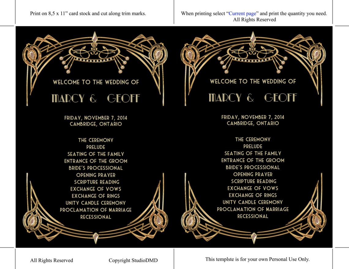 Printable Wedding Program Template Art Deco Great Gatsby | Etsy
