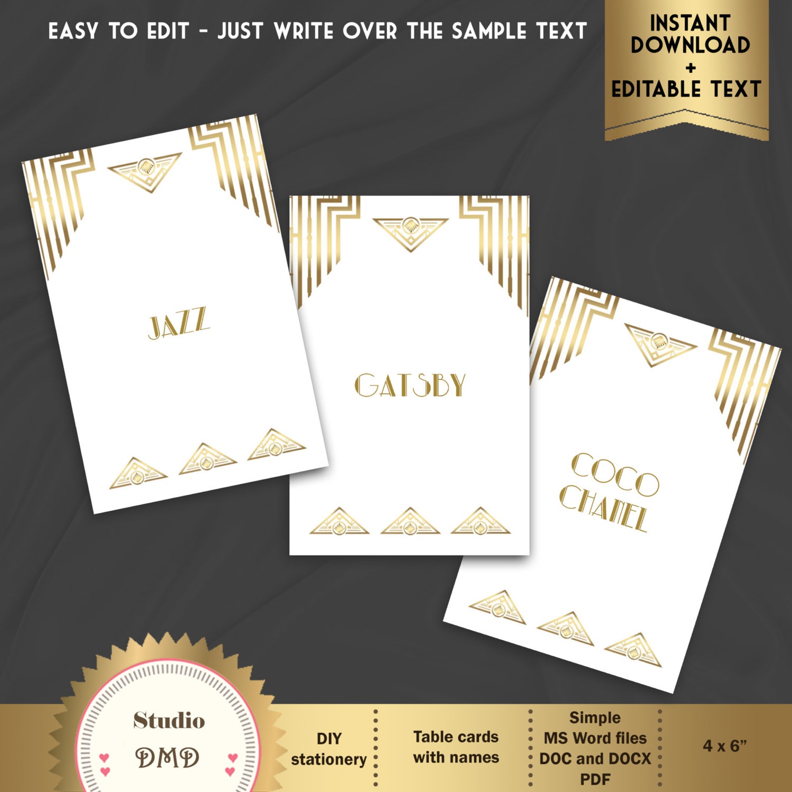 Printable Table Cards Template With the Names Art Deco Great | Etsy