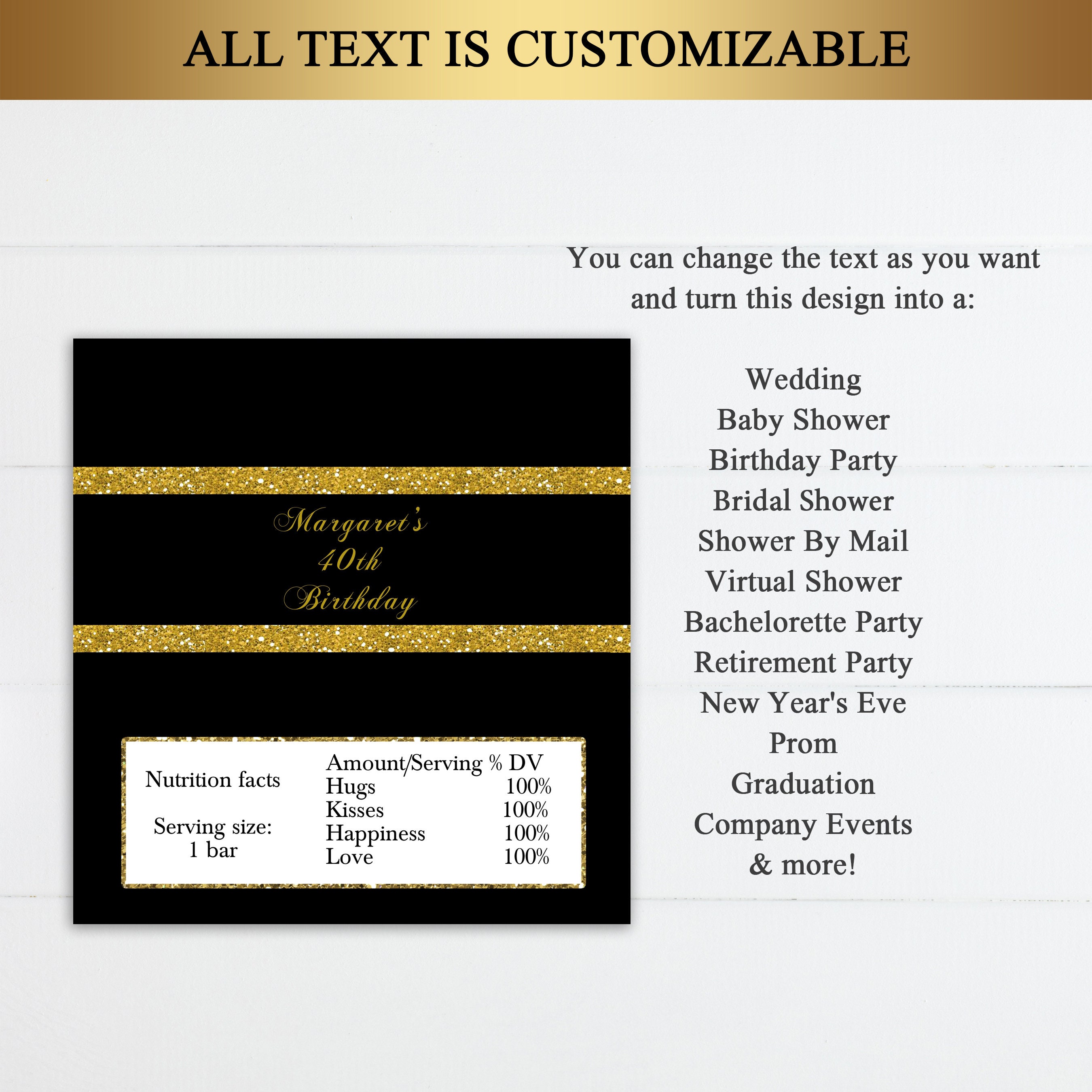 Candy Bar Wrapper White and Gold Glitter Birthday Party | Etsy