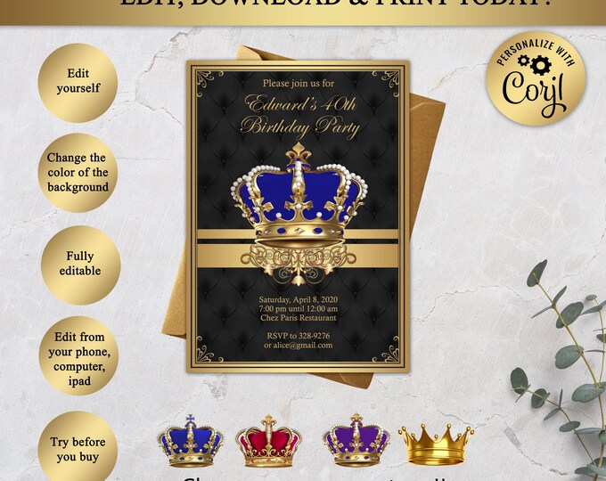 Royal Birthday Invitation, Jewel in the Crown Party Invitation, Royal ...