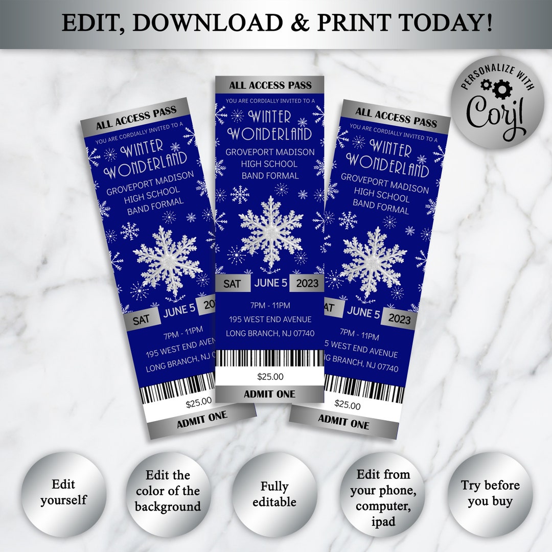 Winter Wonderland Invitation, Band Formal Invitation, Ticket Style ...