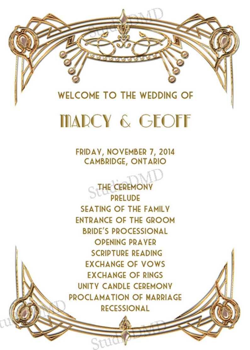 Printable Wedding Program Template Art Deco Great Gatsby - Etsy