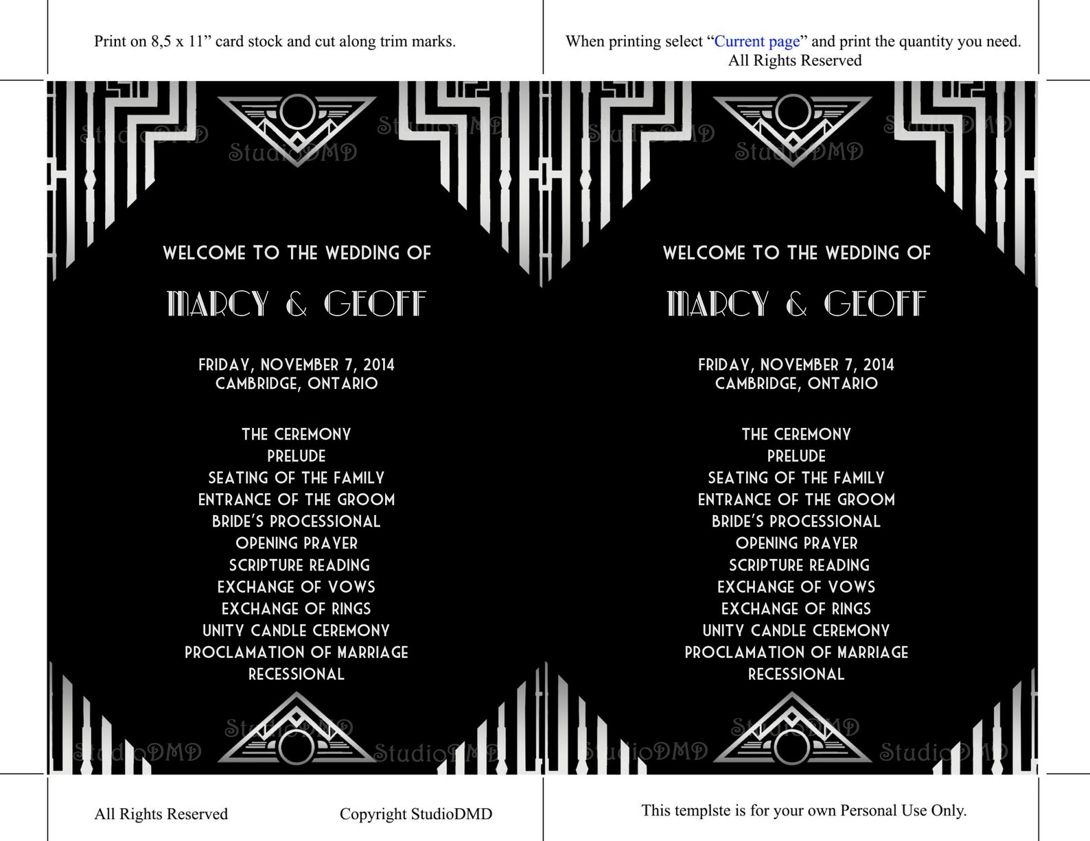 Printable Wedding Program Template Art Deco Great Gatsby | Etsy