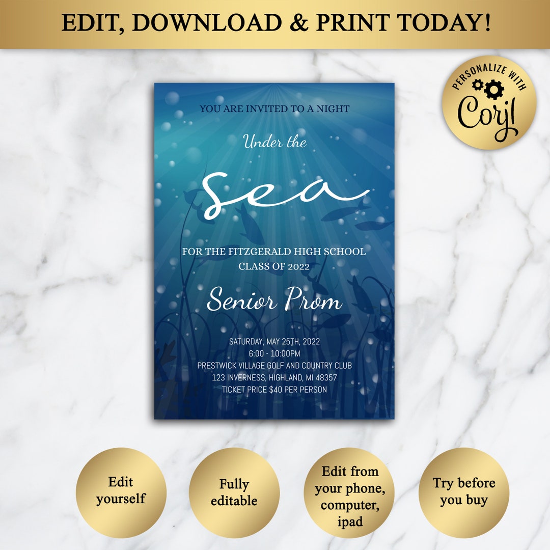 Under the Sea Prom Invitation, High School Prom Invitation, Ocean Theme ...