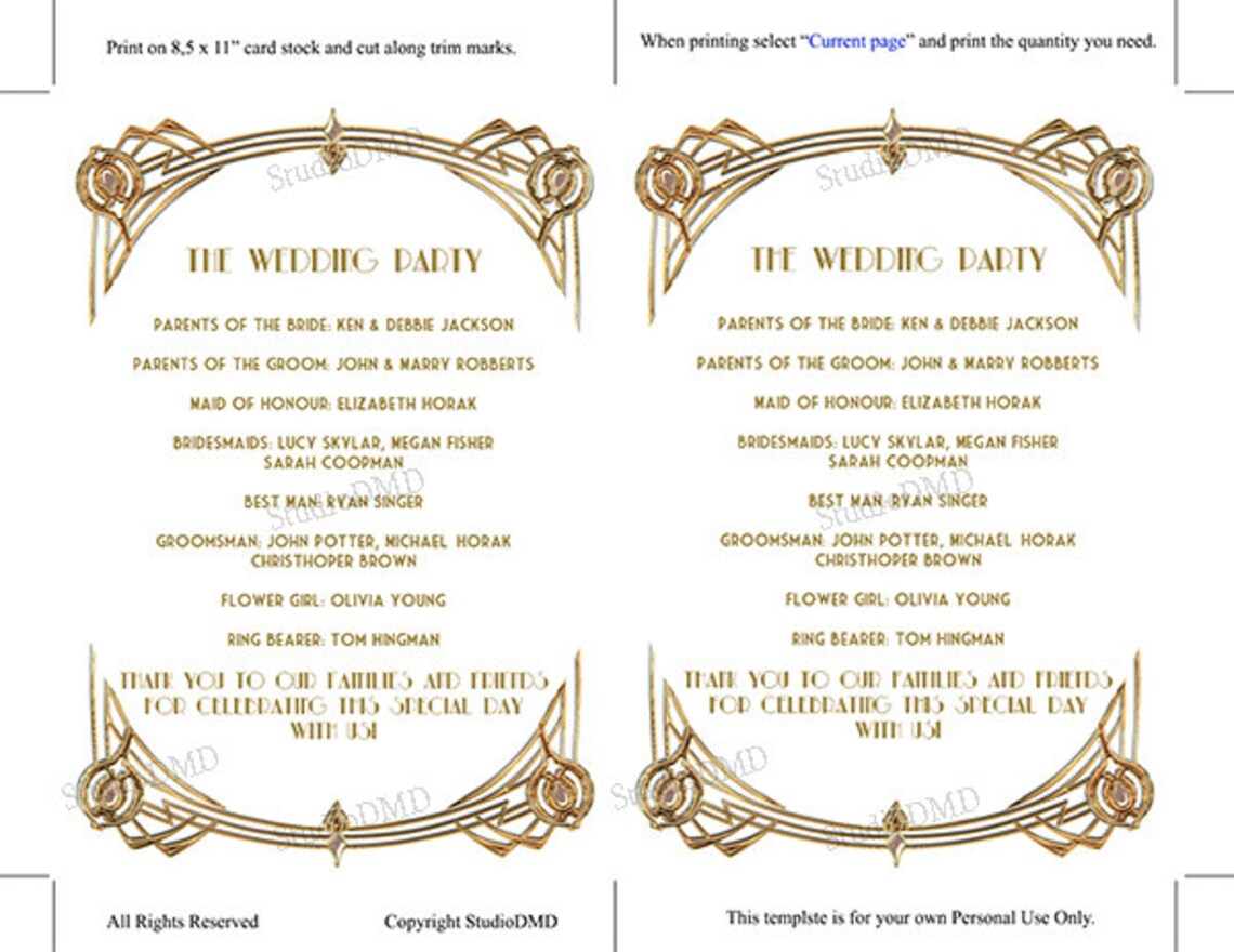 Printable Wedding Program Template Art Deco Great Gatsby | Etsy