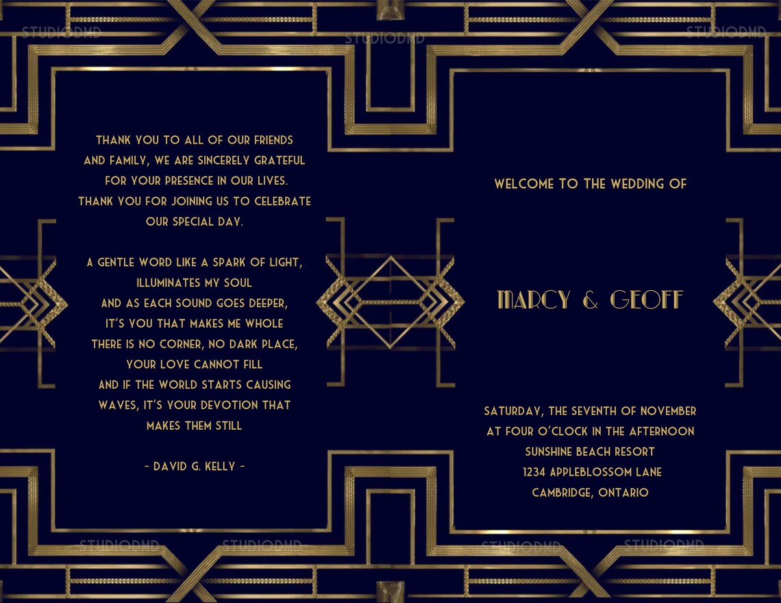 Printable Navy Blue and Gold Wedding Program Template Art | Etsy