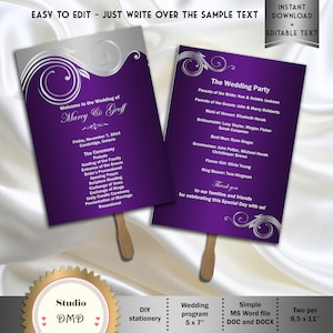 Printable Wedding Program Template, Elegant Purple and Silver Ornaments ...