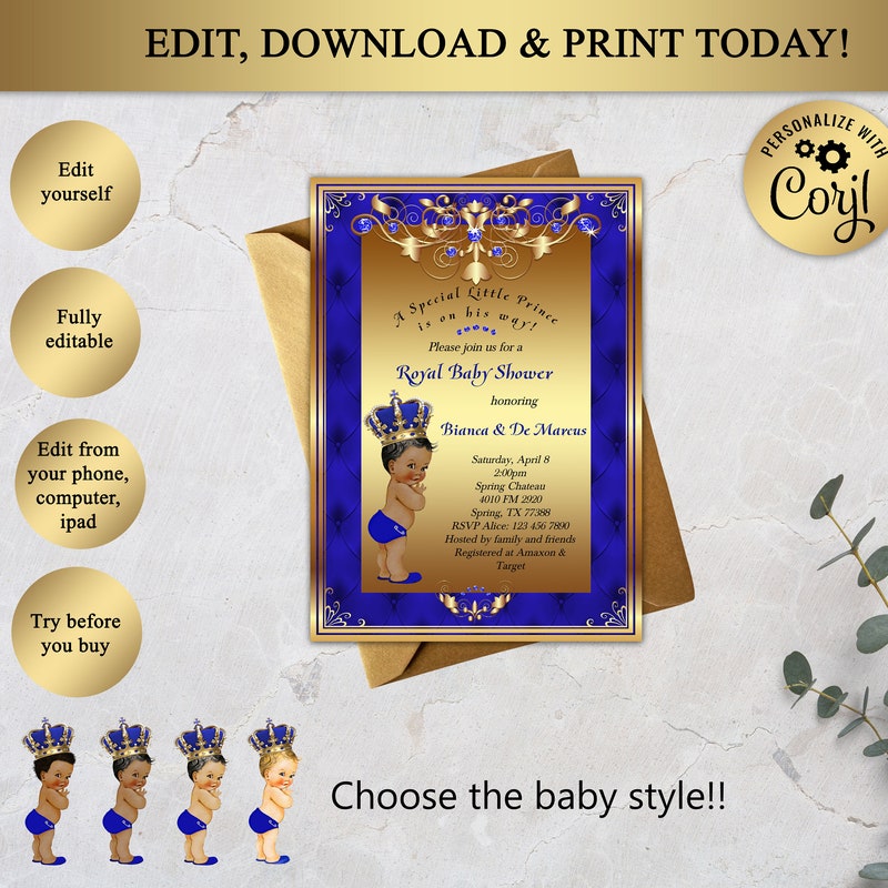 Blue and Gold Royal Baby Shower Invitation - Etsy