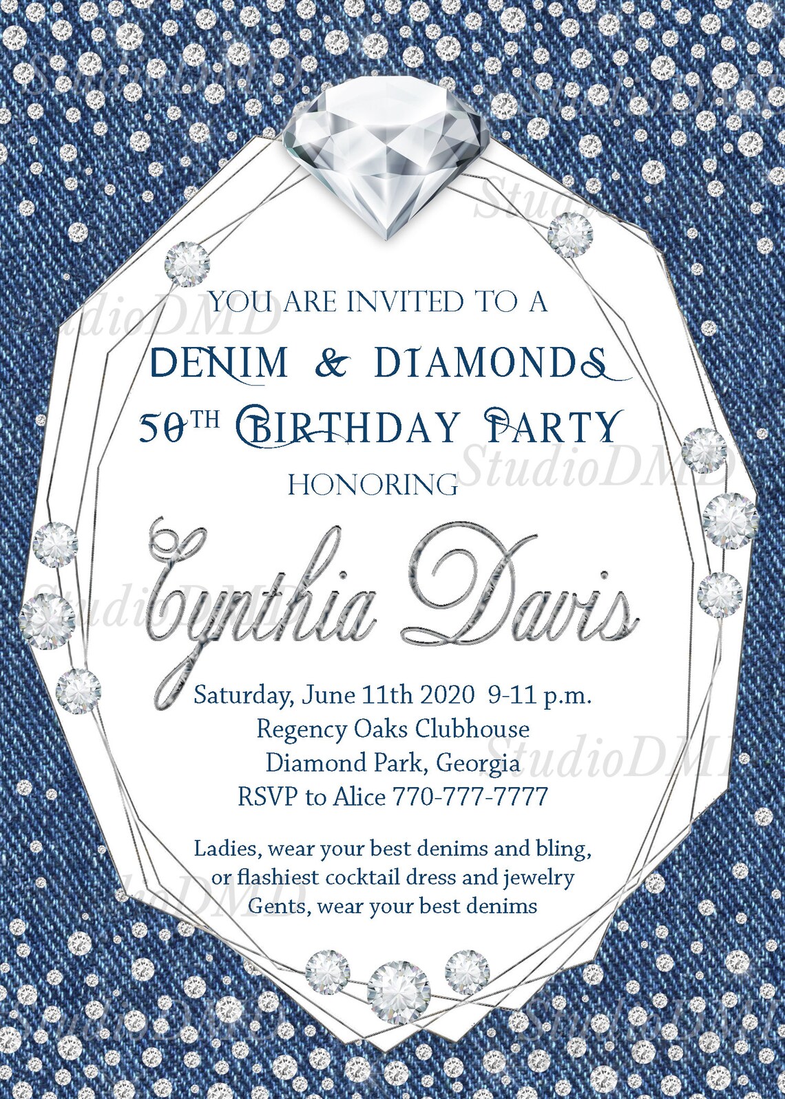 Denim and Diamonds Birthday Party Invitation Bling Invite - Etsy