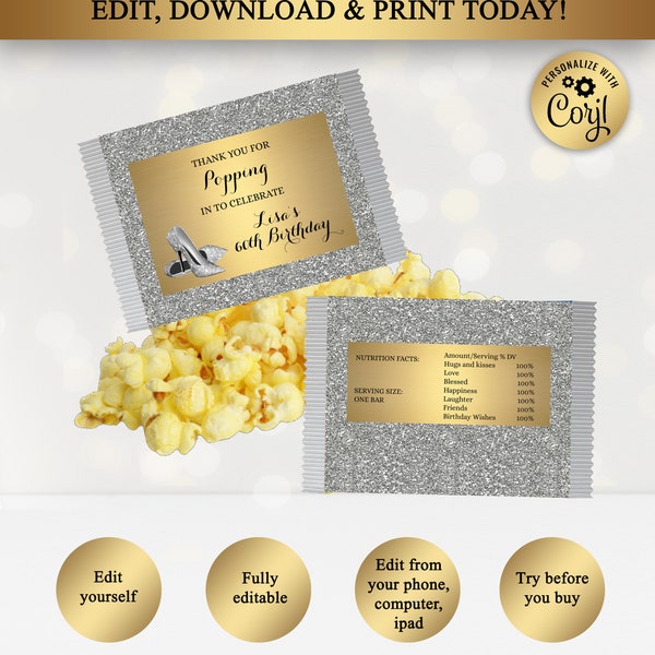 Printable Microwave Popcorn Wrapper Birthday - Etsy