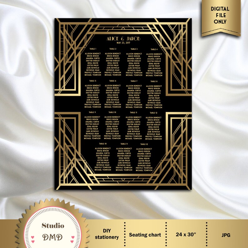 Printable Wedding Guest Seating Chart Seating List Art Deco - Etsy