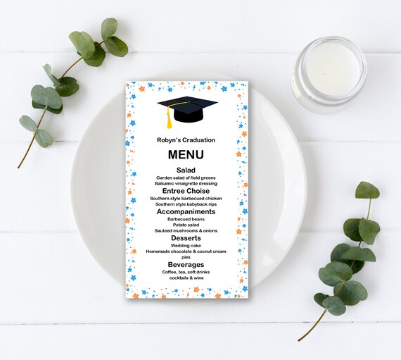 Printable Menu Card Template Graduation Dinner Menu Template | Etsy