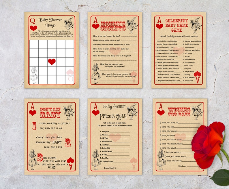 Printable Baby Shower Games Alice in Wonderland Mad Hatter - Etsy