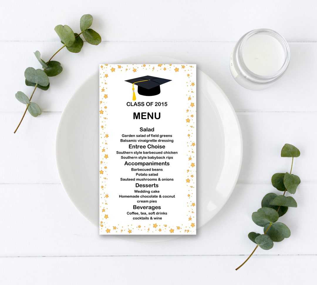 Printable Menu Card Template, Graduation Dinner Menu Template, Stars ...