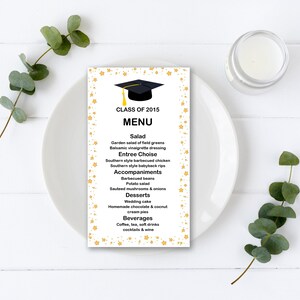 Printable Menu Card Template, Graduation Dinner Menu Template, Stars ...