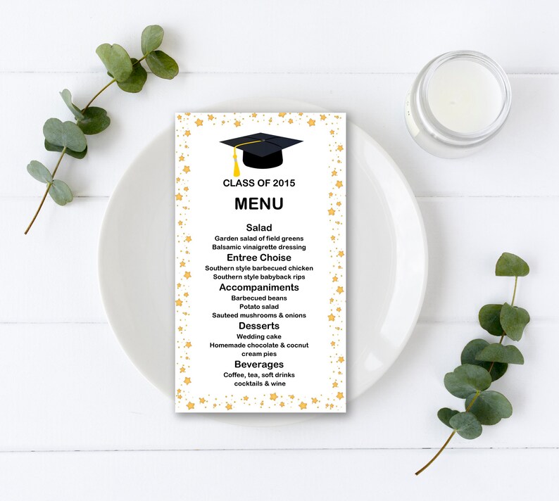 Printable Menu Card Template Graduation Dinner Menu Template Etsy