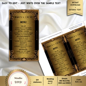 Printable Menu Card Template Great Gatsby Style Art Deco - Etsy