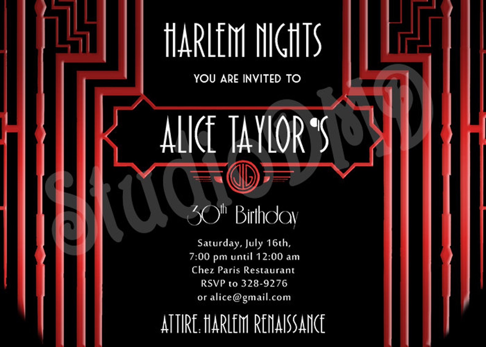 Harlem Nights Birthday Party Invitation Great Gatsby Style | Etsy