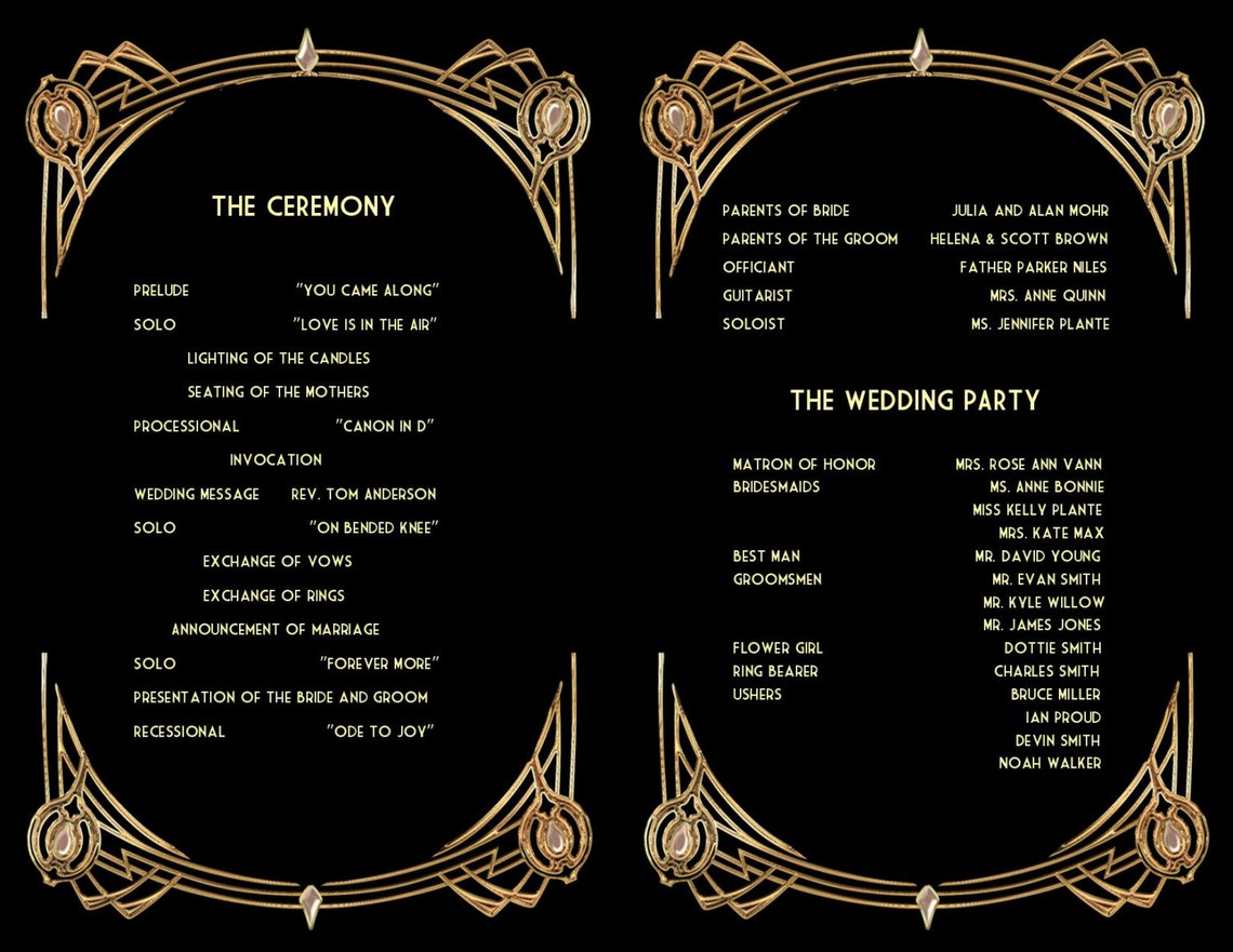 Printable Wedding Program Template Great Gatsby Style Art - Etsy