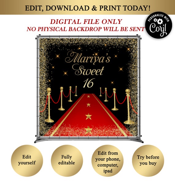 Red Carpet Backdrop Black Red Gold Party Decoration - Etsy