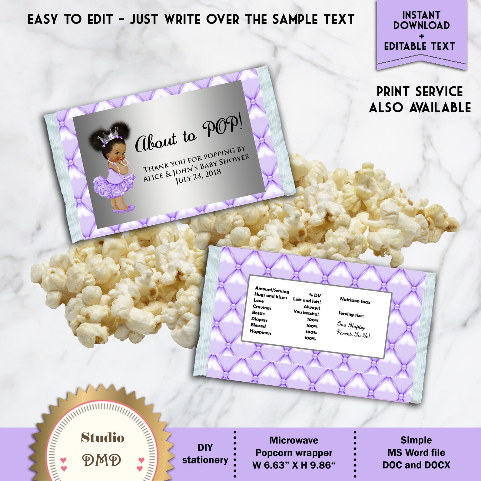 Printable Microwave Popcorn Wrapper Baby Girl Ready to Pop - Etsy
