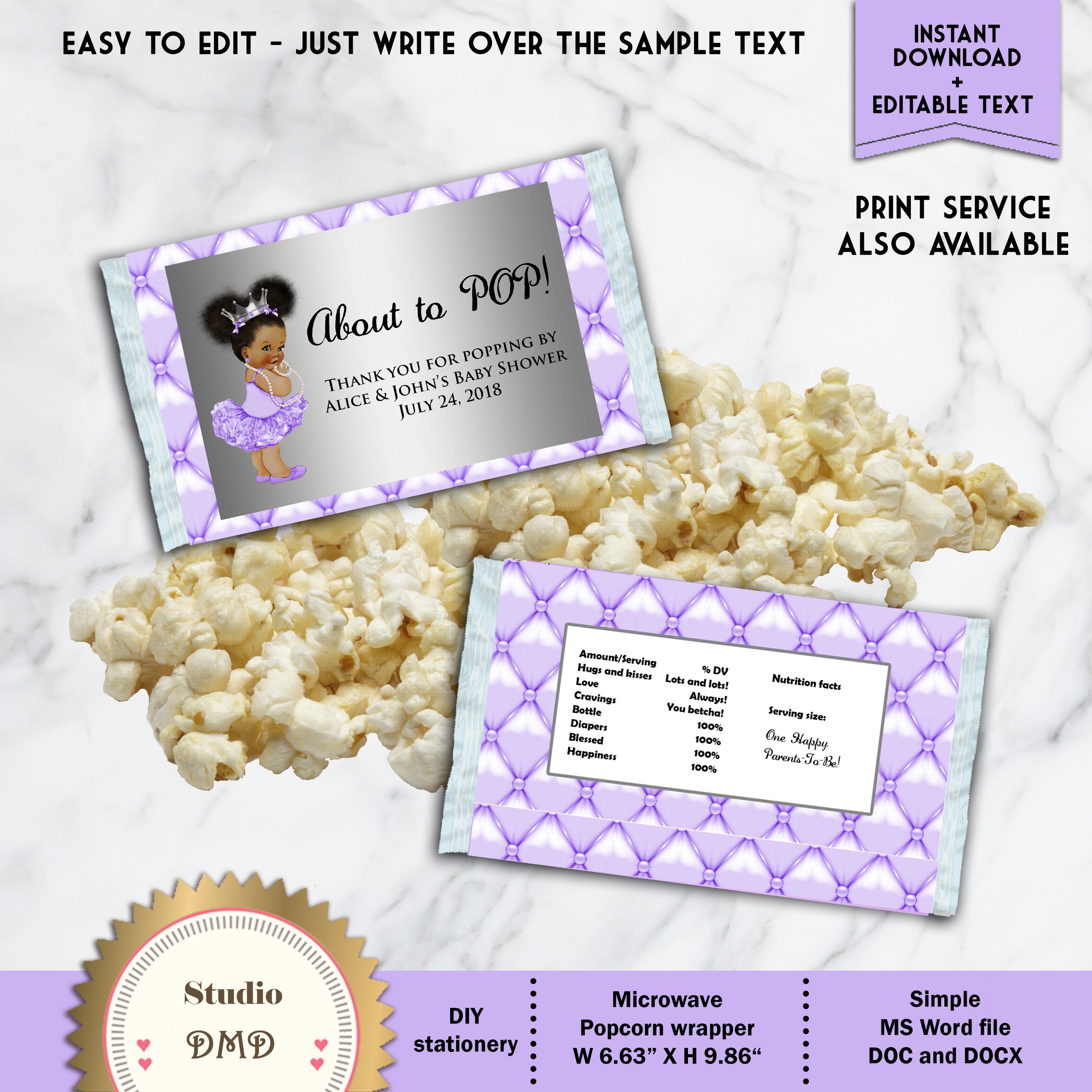 Printable Microwave Popcorn Wrapper Baby Girl Ready to Pop | Etsy
