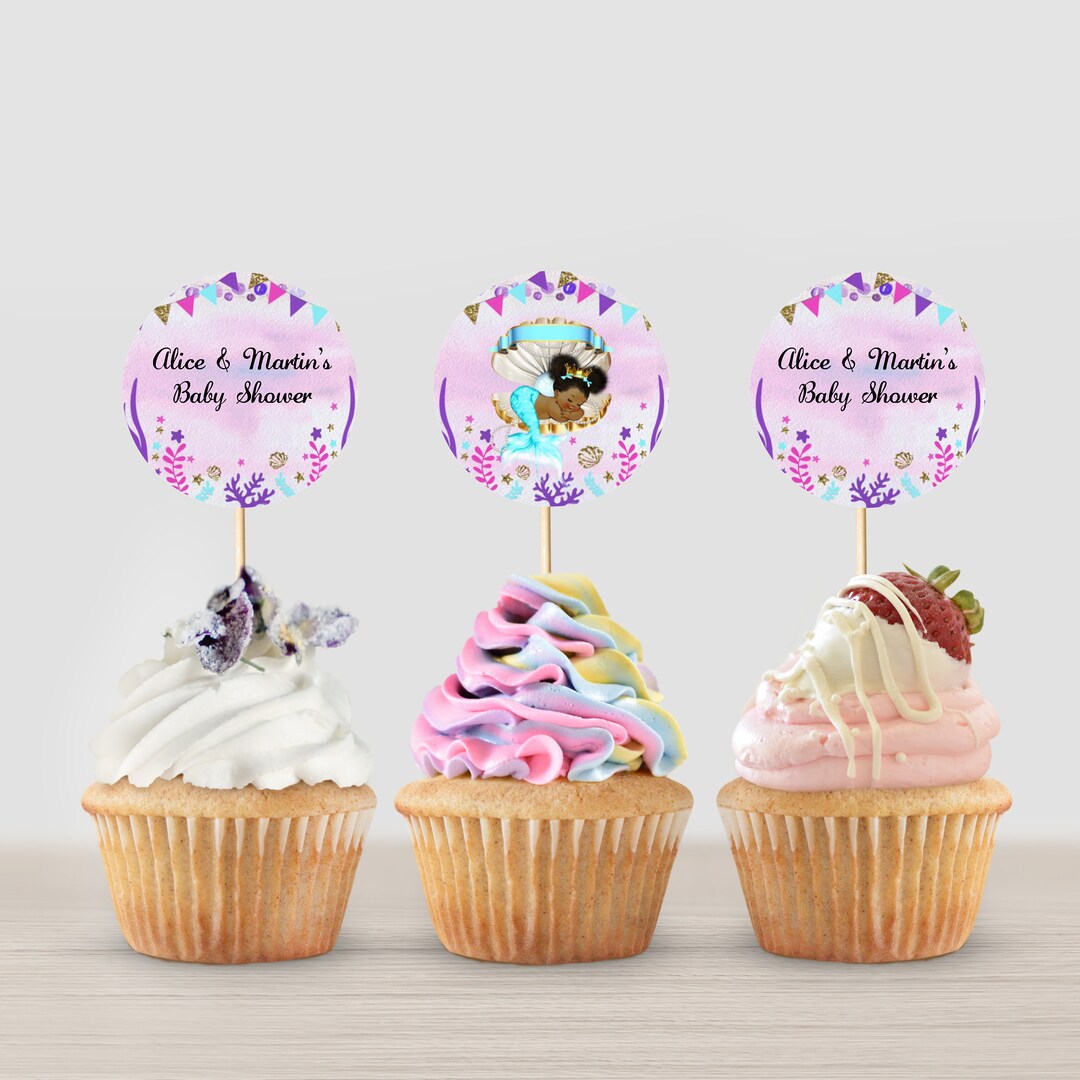 Printable Cupcake Toppers, Labels, Stickers, Little Mermaid Baby Shower ...