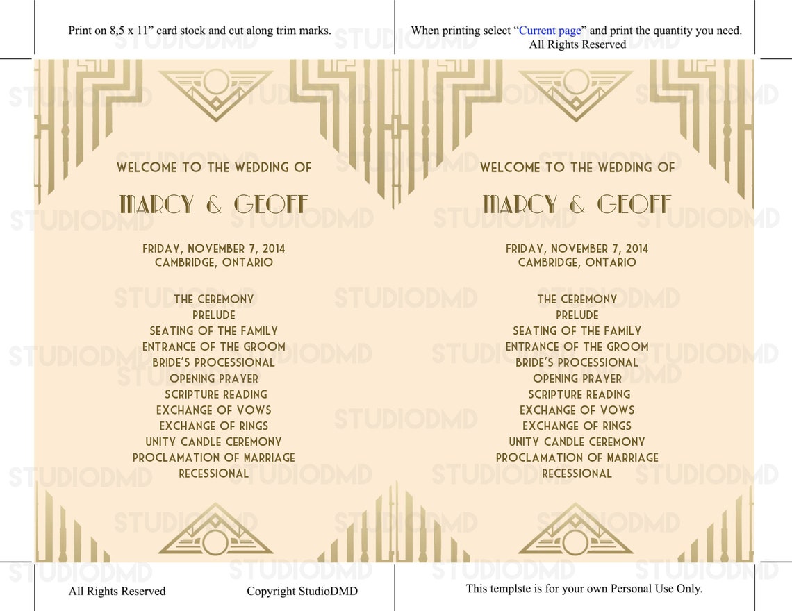 Printable Wedding Program Template Art Deco Great Gatsby | Etsy