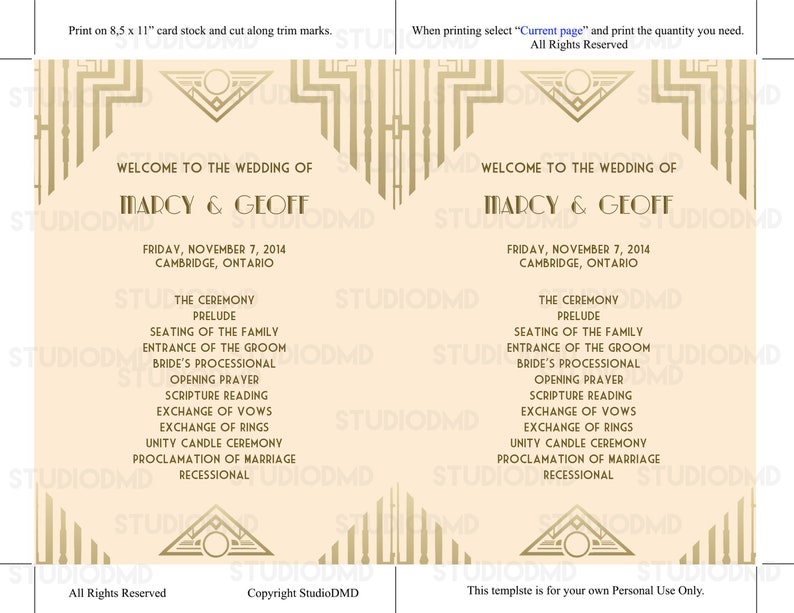 Printable Wedding Program Template Art Deco Great Gatsby | Etsy